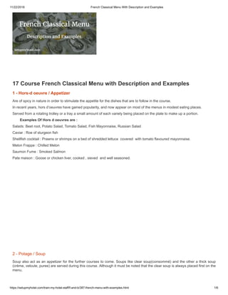 French classical menu with description and examples | PDF