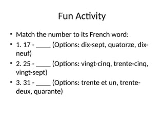 Counting in French from 1 to 40_beginners | PPTX