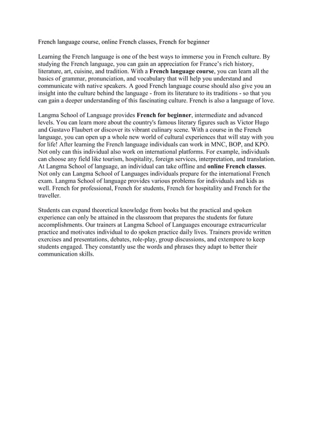 French language course and classes | DOCX | Education