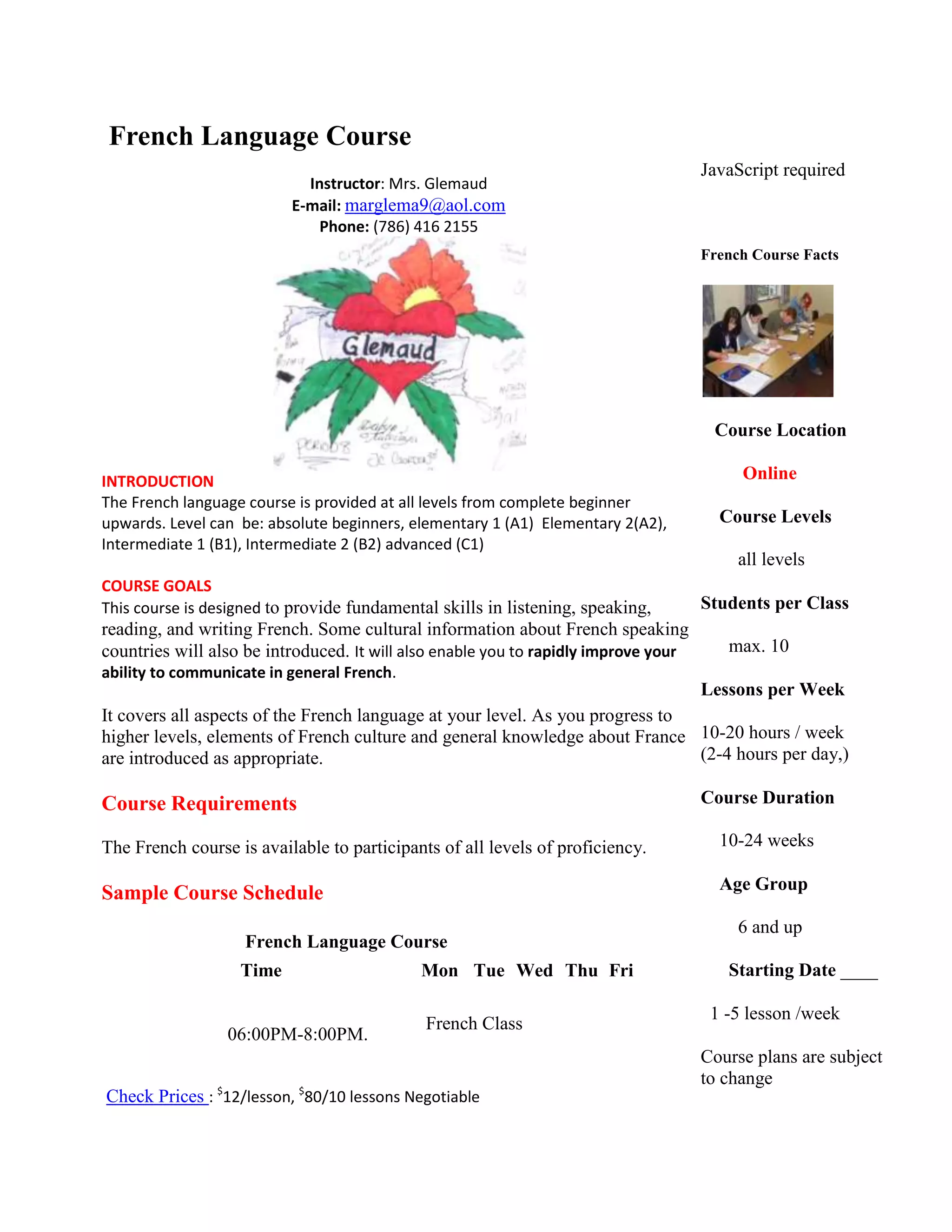 French curriculum course | DOCX