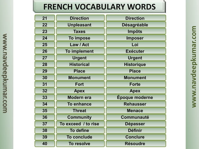 French DELF B1 Vocabulary | PPTX