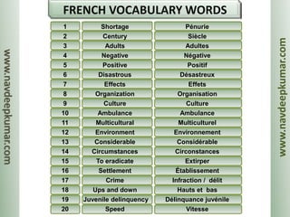 Basic French Vocabulary List