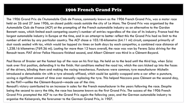 History about the first French Grand Prix year 1906 | PPT