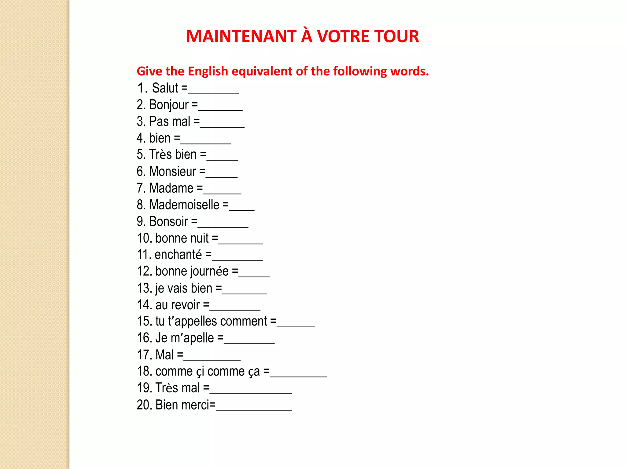 FRENCH: GREETING | PPTX