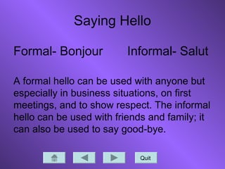 Frenchgreetings adapted from grace conley | PPT