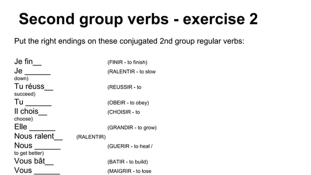 French regular verbs - second group (-ir) (present tense) | PPTX ...