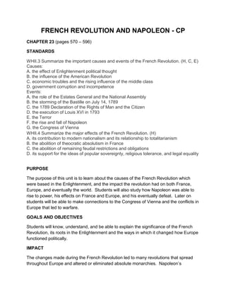 French revolution and napoleon unit outline 2010 | DOCX