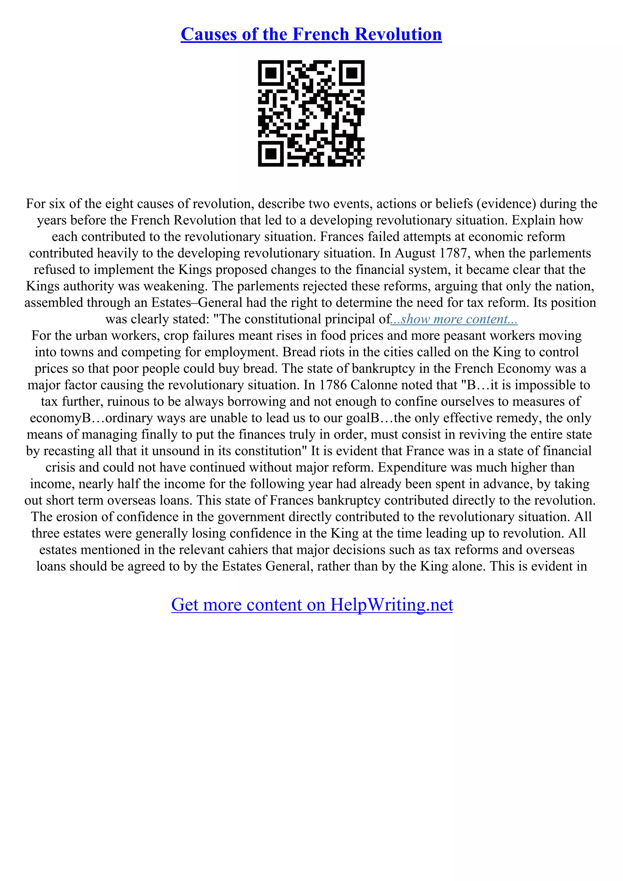 French Revolution Causes Essay | PDF | Economy | Business and Finance