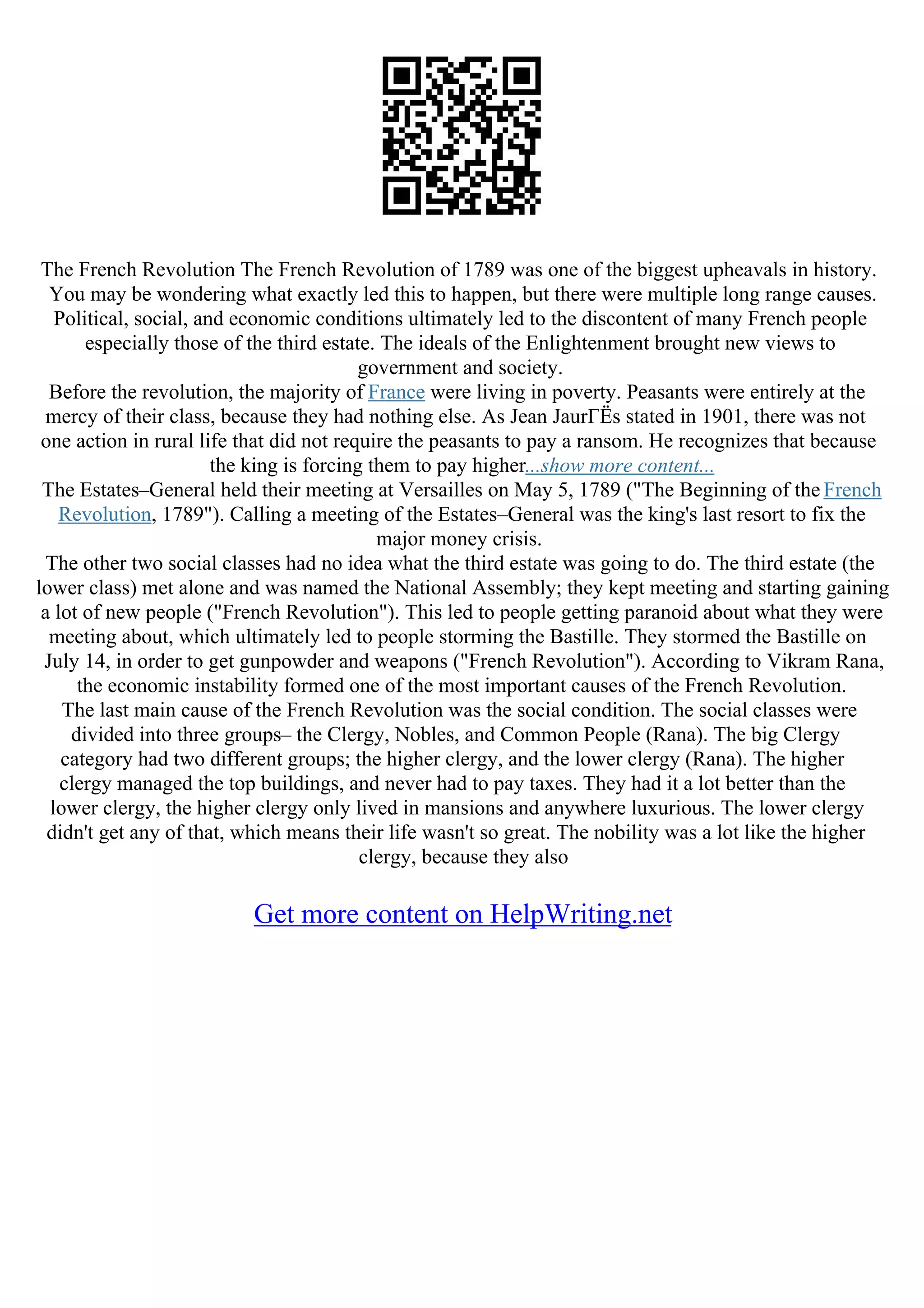 French Revolution Causes Essay | PDF | Economy | Business and Finance