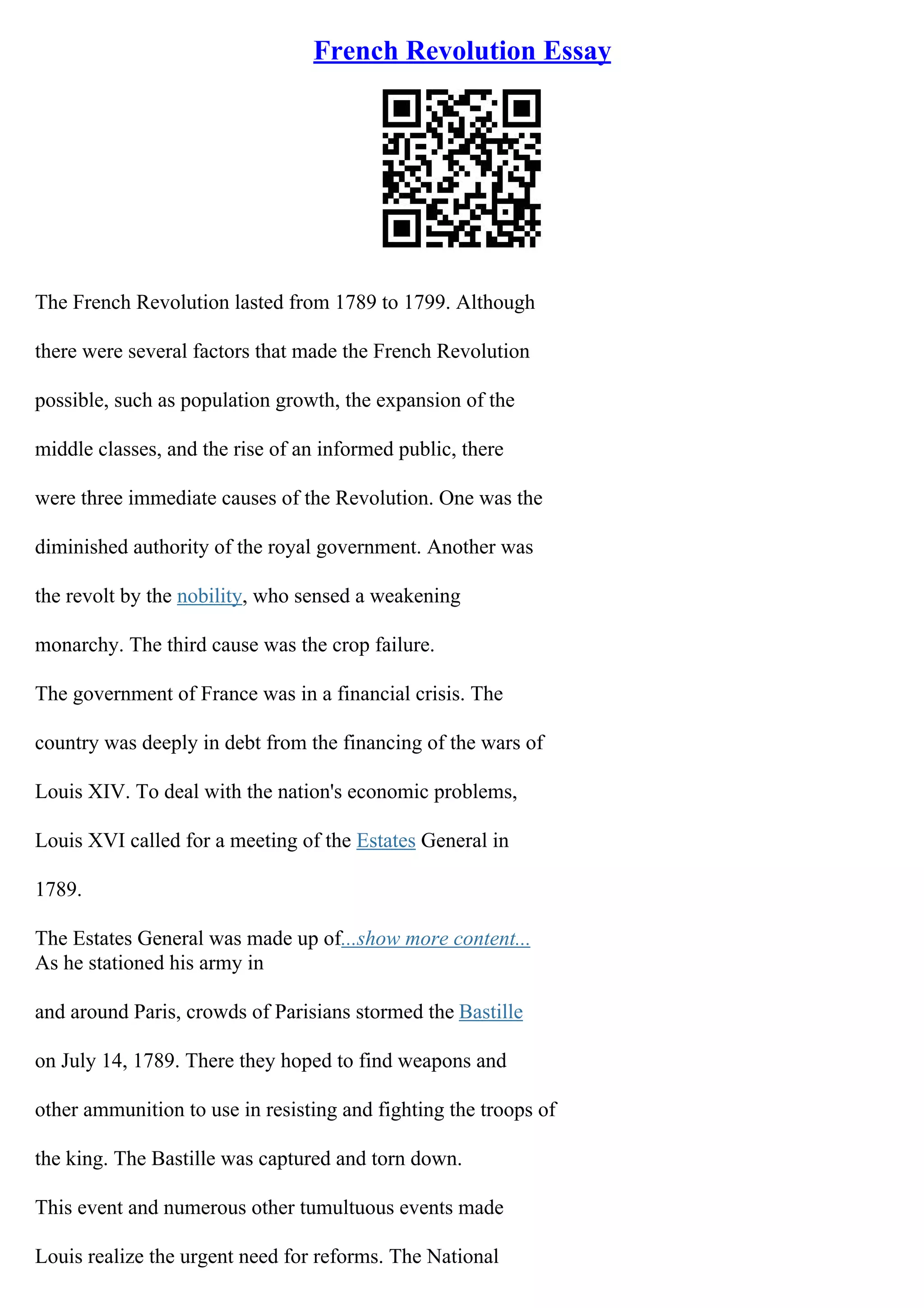 French Revolution Essay Topics | PDF