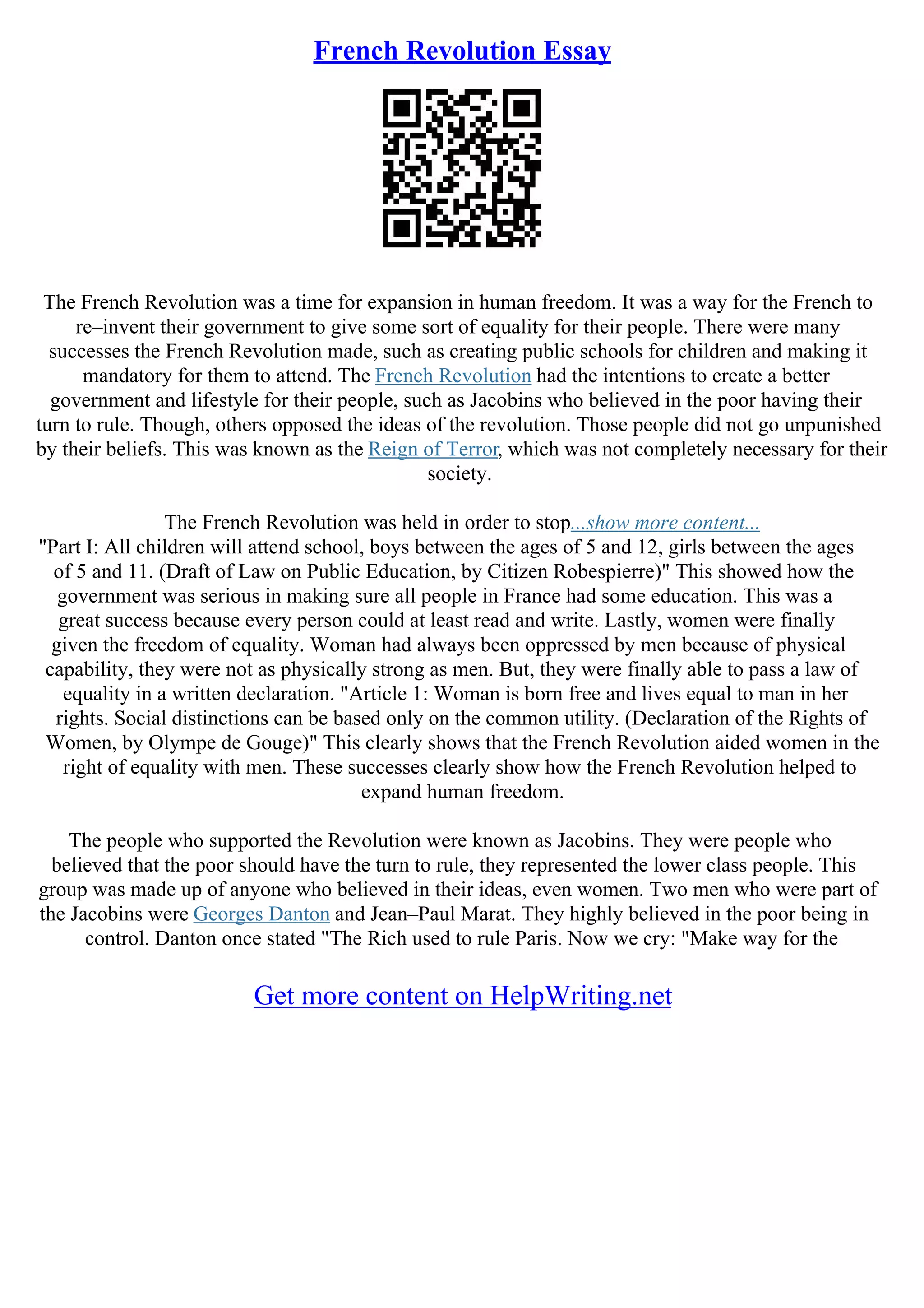 French Revolution Essay Topics | PDF