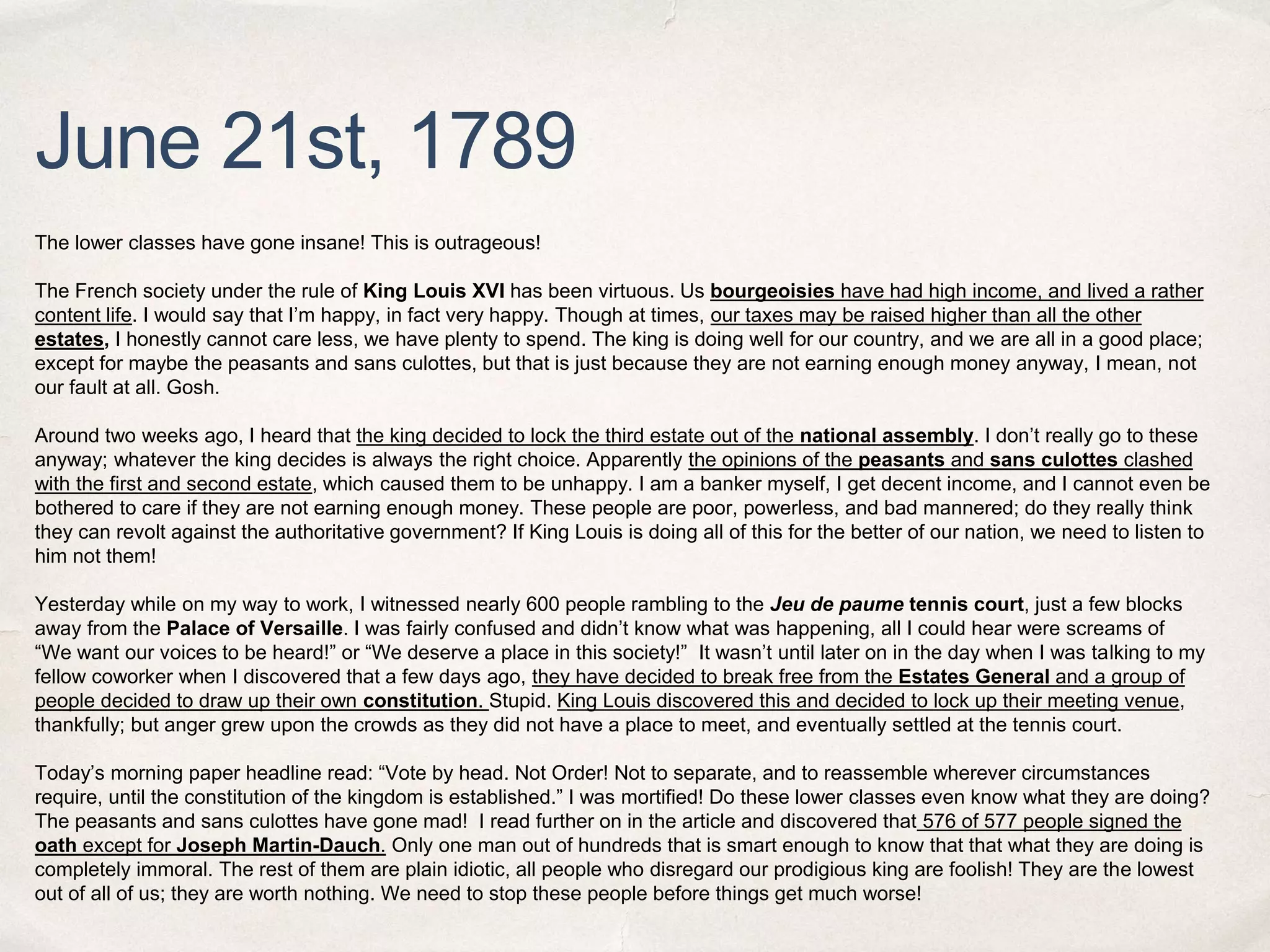 French revolution journal entries | PPTX