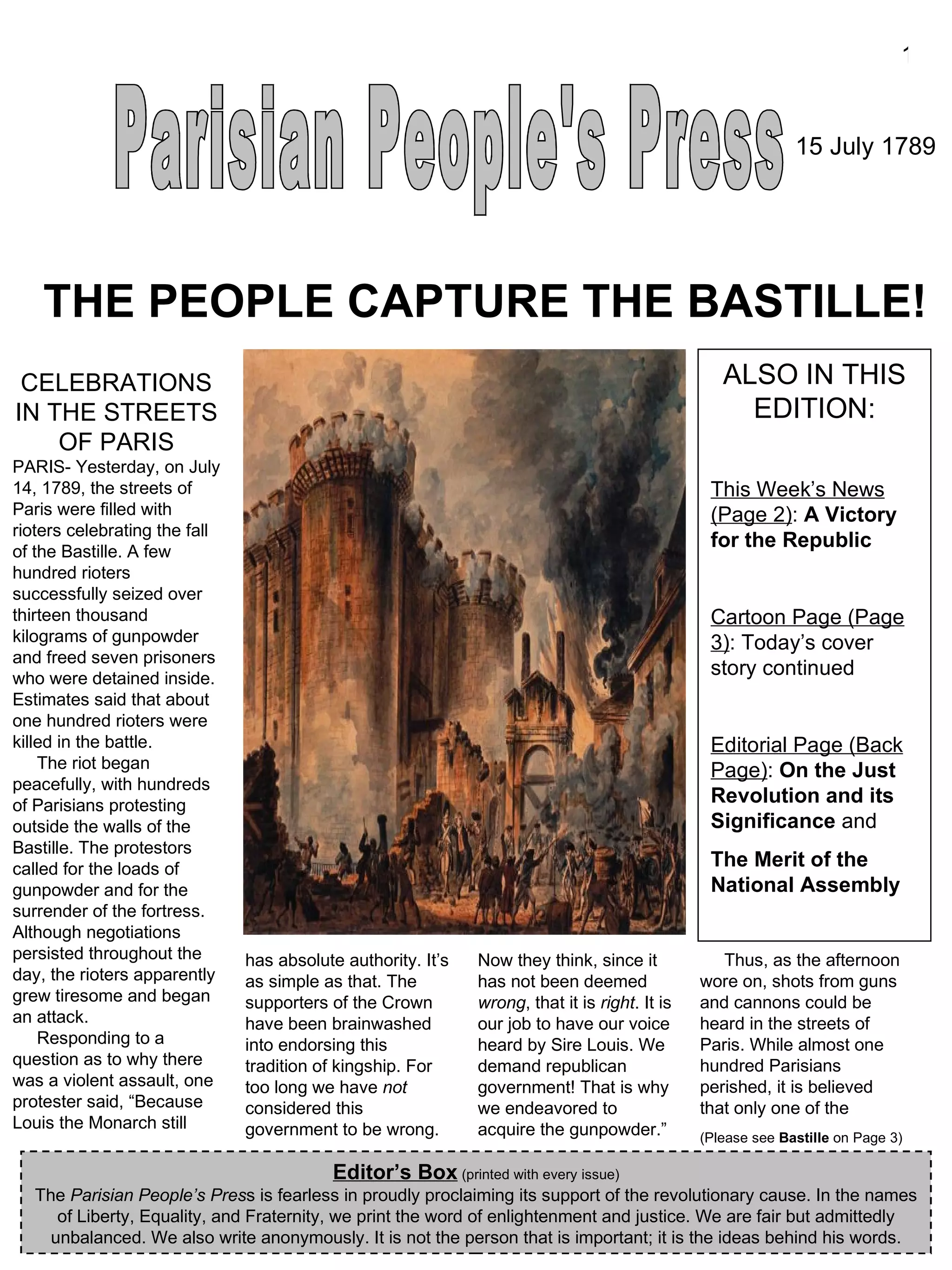 French revolution project the parisian people's press | PPT | Civic ...