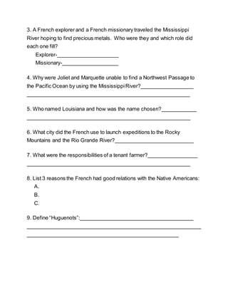French Settlements- Guided Notes | PDF