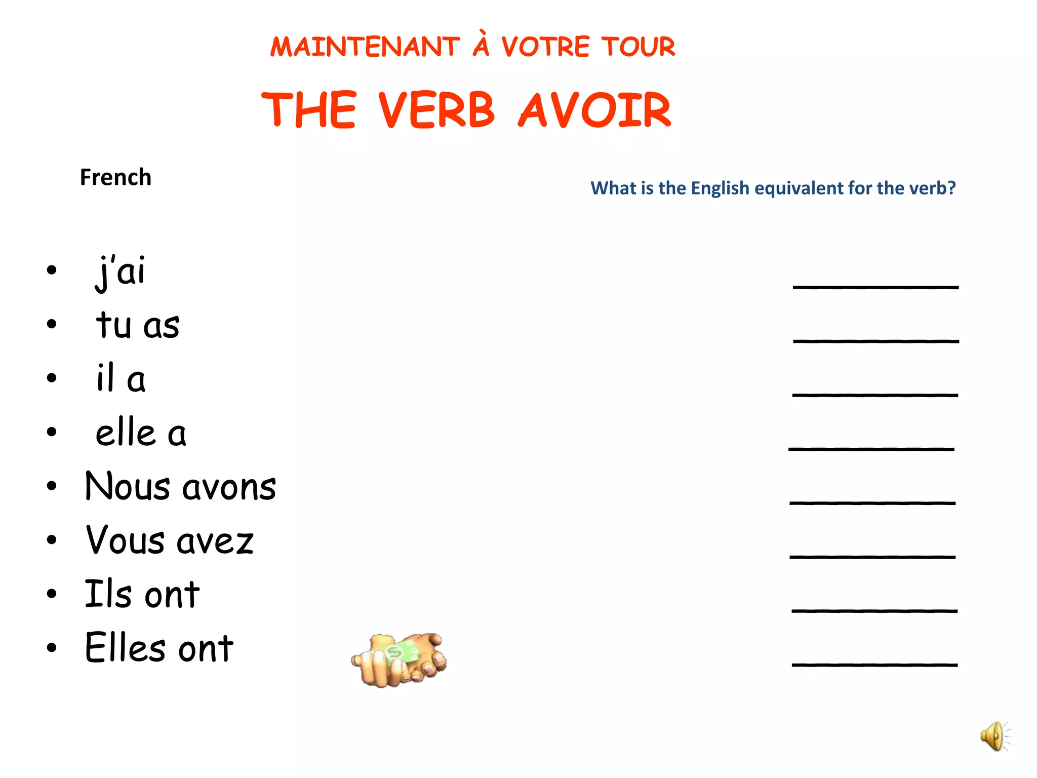 FRENCH: VERBE AVOIR PRESENT DE L’INDICATIF | PPTX