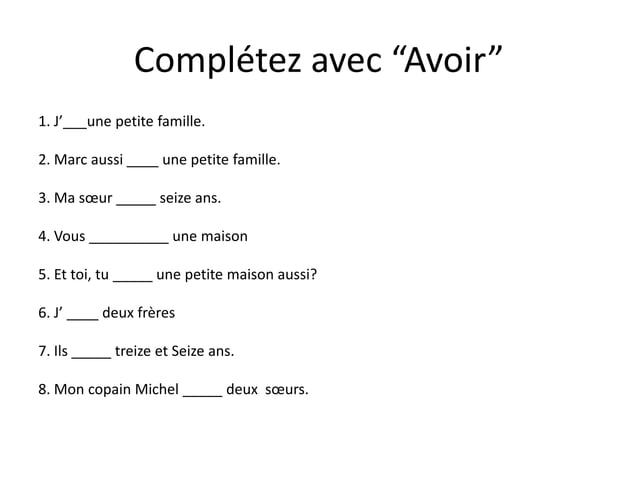 FRENCH: VERBE AVOIR PRESENT DE L’INDICATIF | PPTX