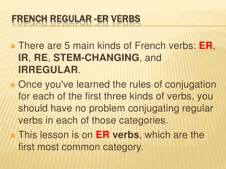 FRENCH VERB IN ER PRESENT TENSE- LESSON