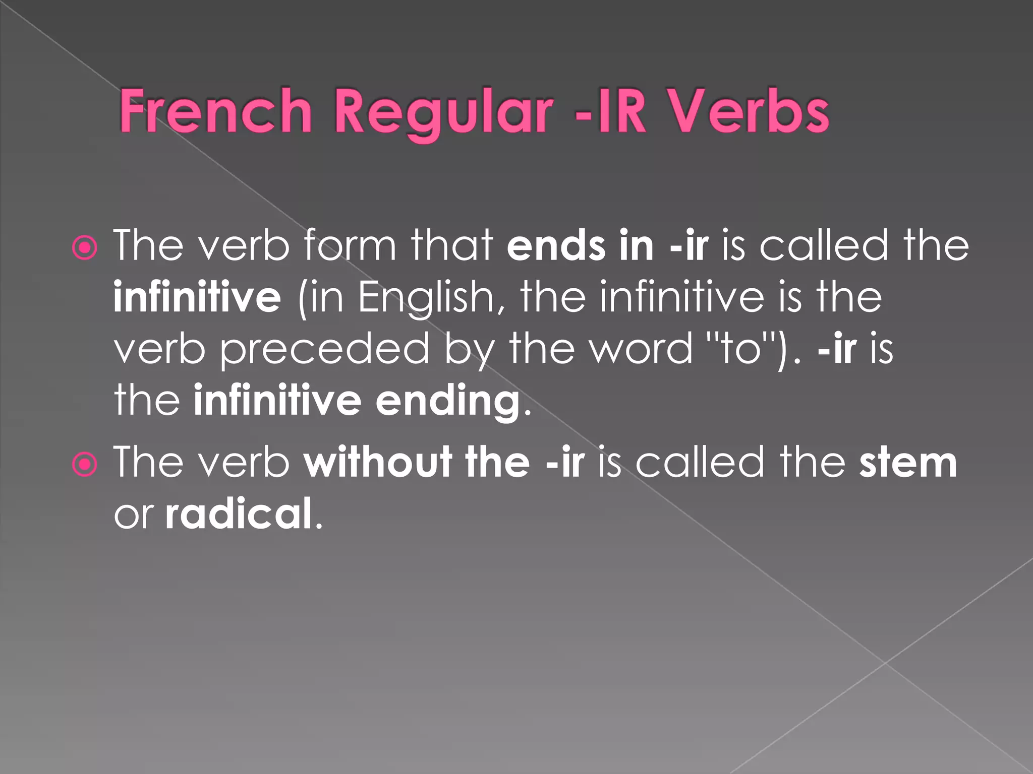 FRENCH VERBS IN IR PRESENT TENSE PART 2 | PPTX