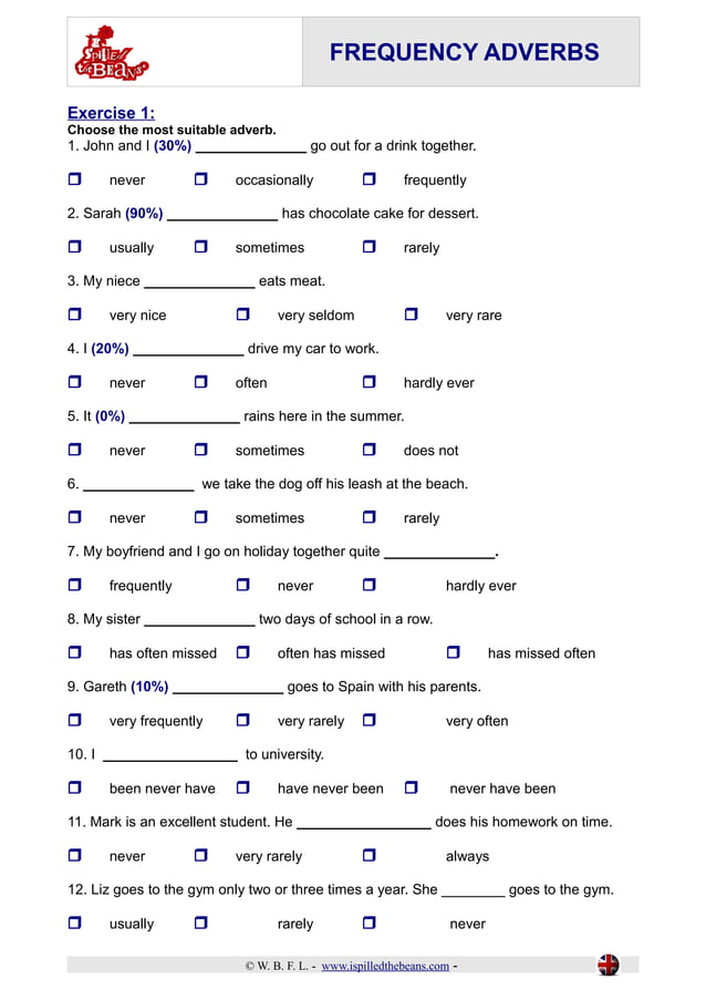 Adverbs Of Frequency Worksheet 1