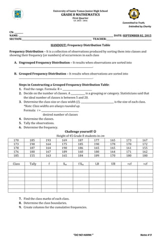 Frequency Distribution Table Handout | PDF