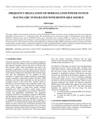 Frequency regulation of deregulated power system having grc integrated with renewable source | PDF