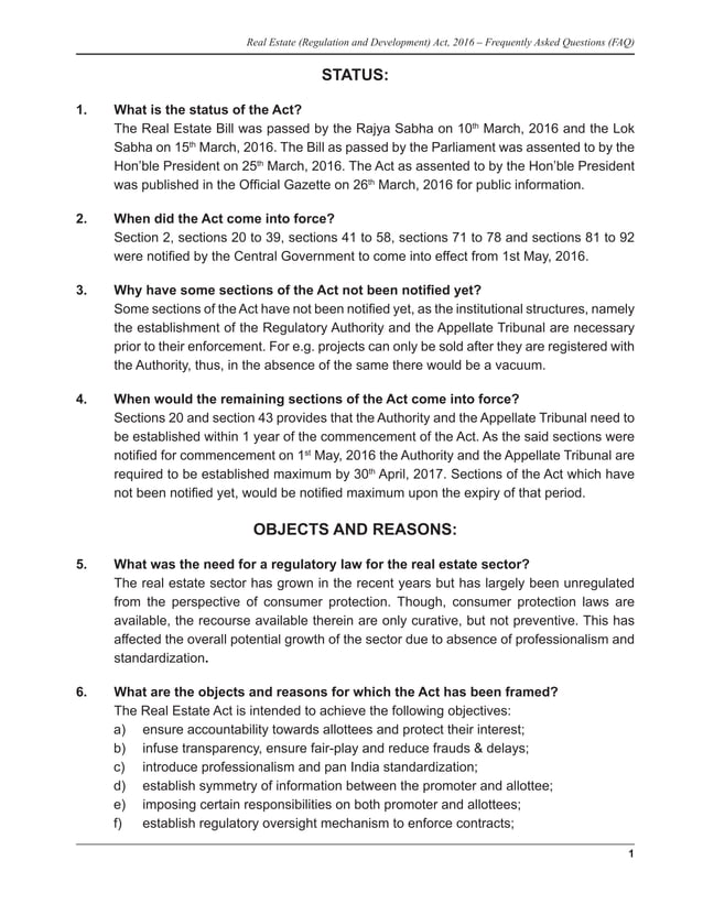 Frequently asked Questions on RERA | PDF | Government Support and ...