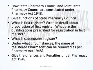 Pharmaceutical Jurisprudence Frequently asked Questions | PPTX
