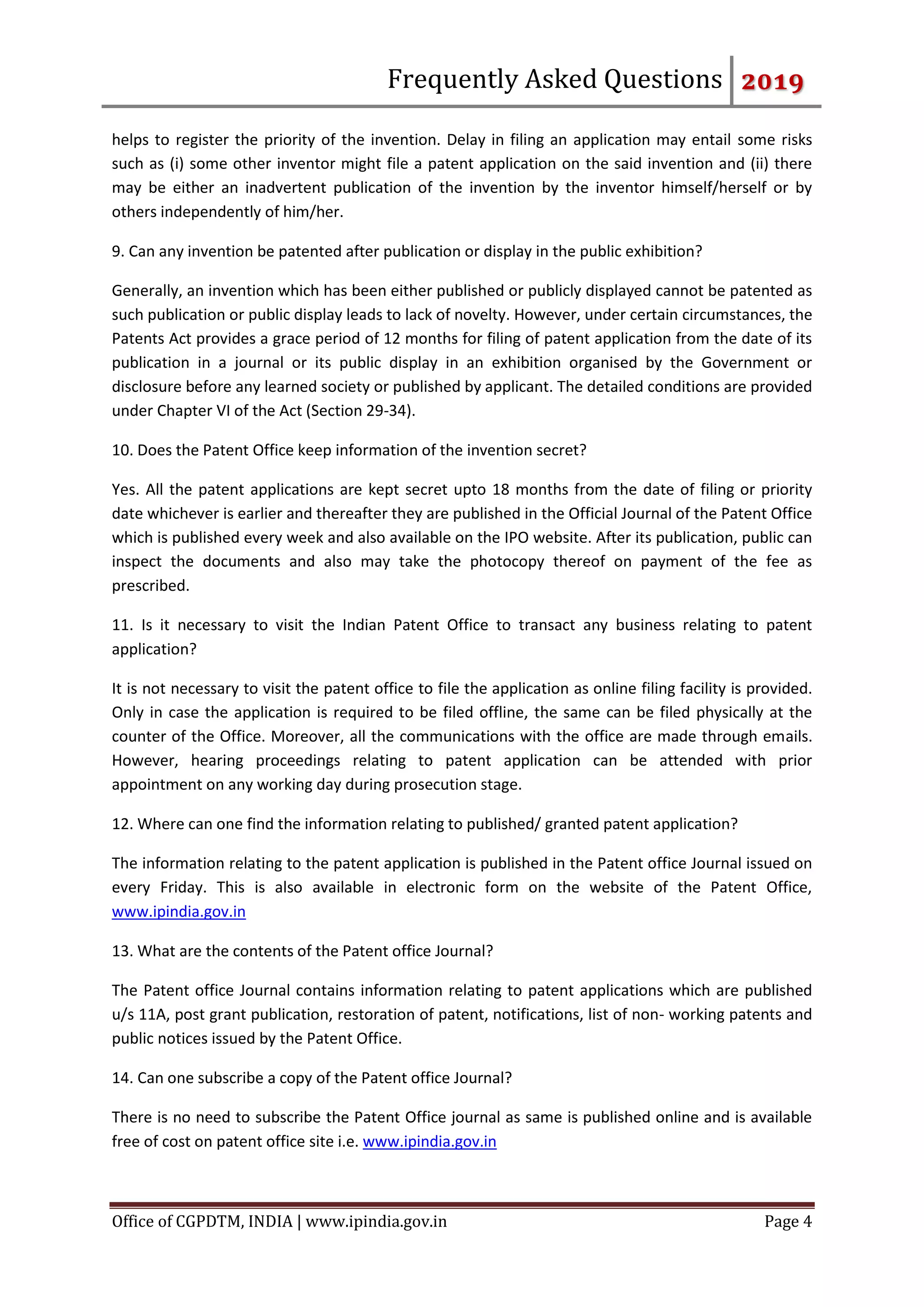 Frequently Asked Questions : Indian patent office | PDF