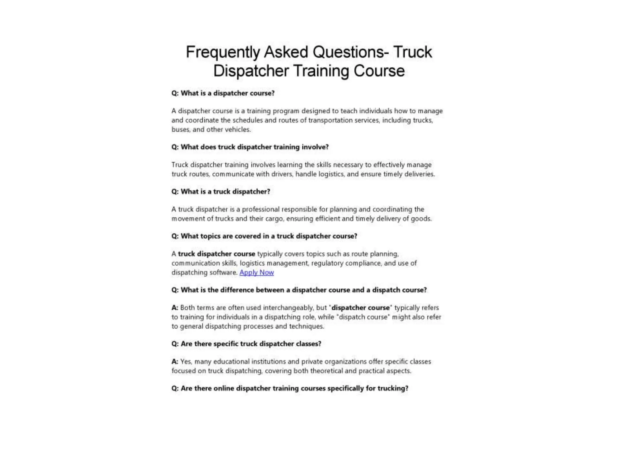 Frequently Asked Questions- Truck Dispatcher Training Course- Avaal ...