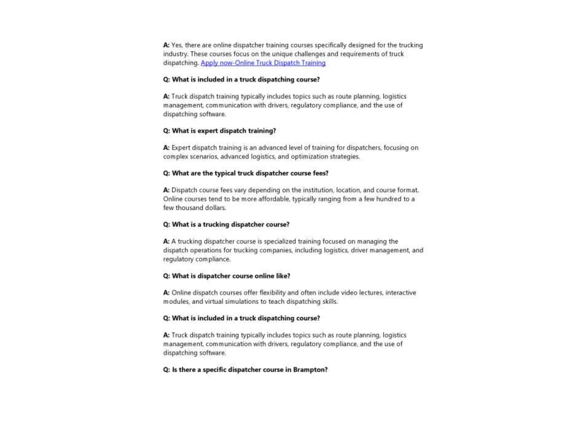 Frequently Asked Questions- Truck Dispatcher Training Course- Avaal ...