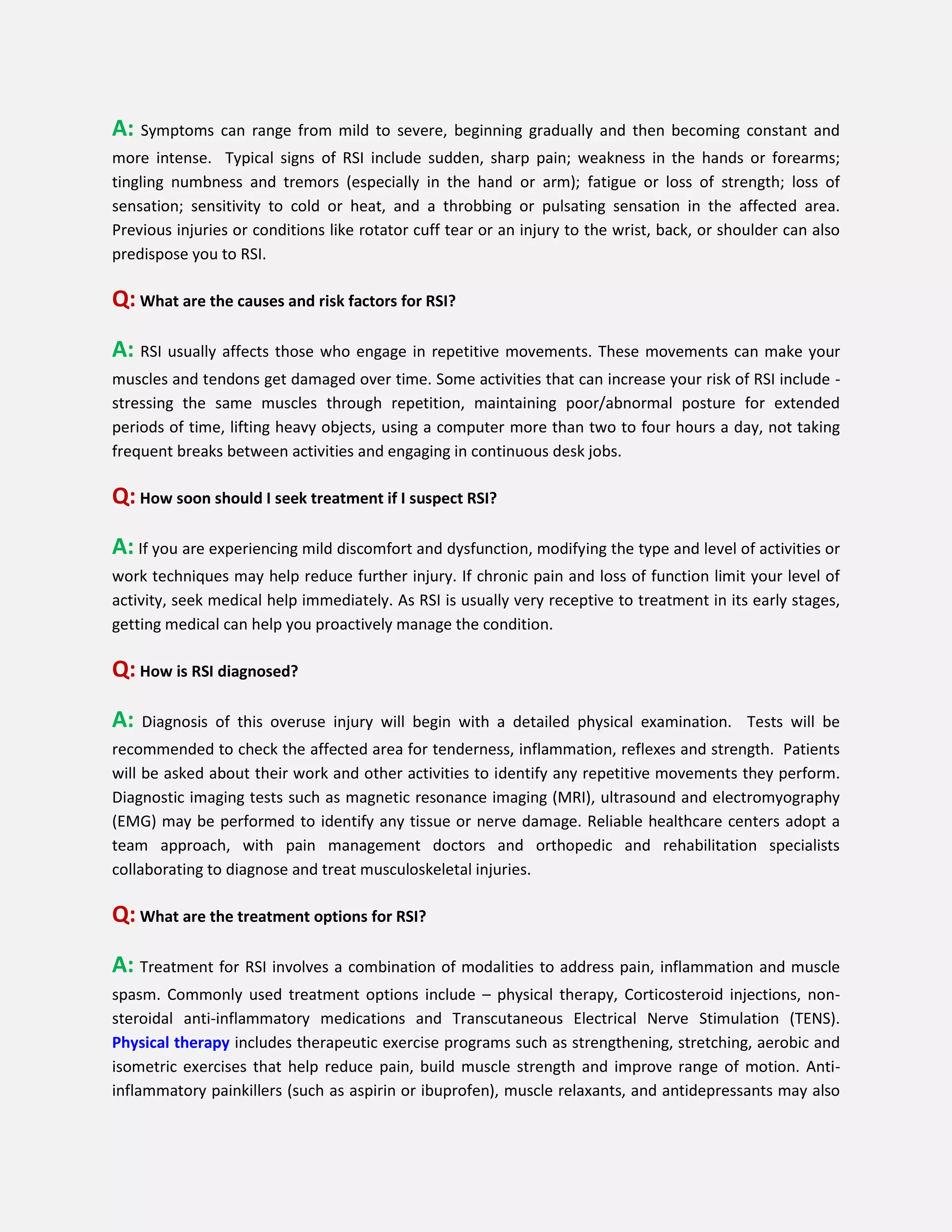 Frequently Asked Questions about Repetitive Strain Injury (RSI) | PDF