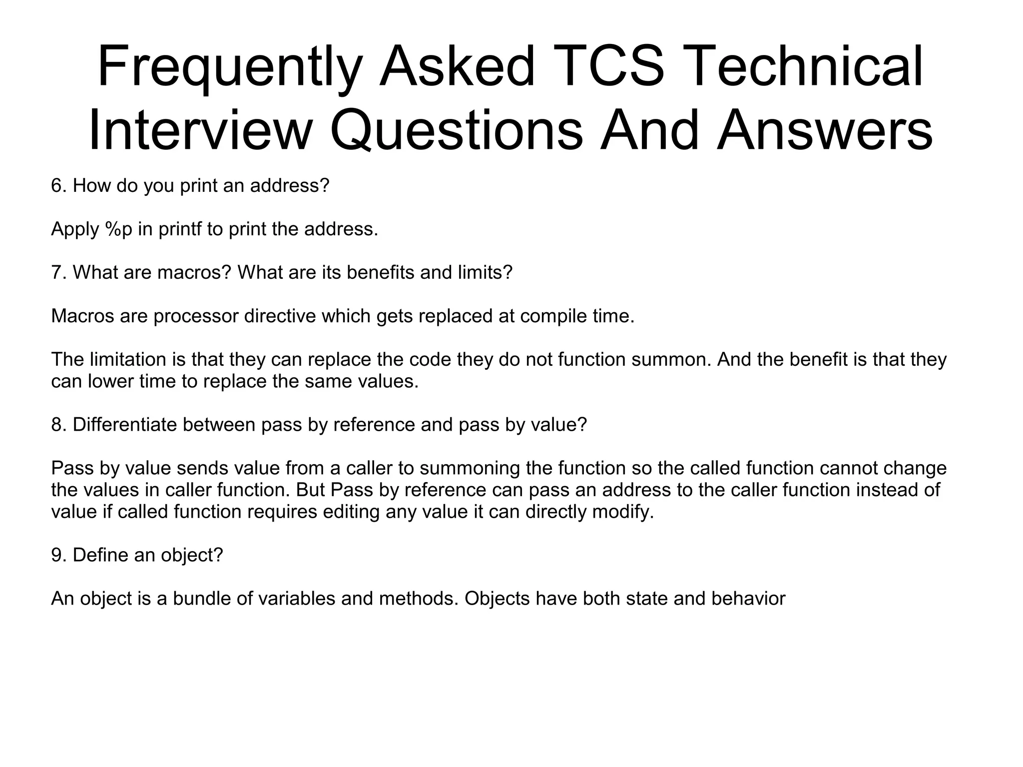 Frequently asked tcs technical interview questions and answers | PPT