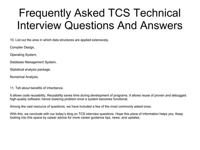 Frequently asked tcs technical interview questions and answers | PPT