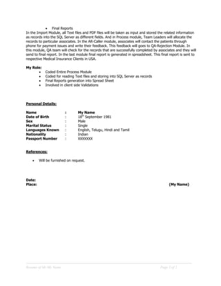 Fresher Dotnet Resume 1 | PDF
