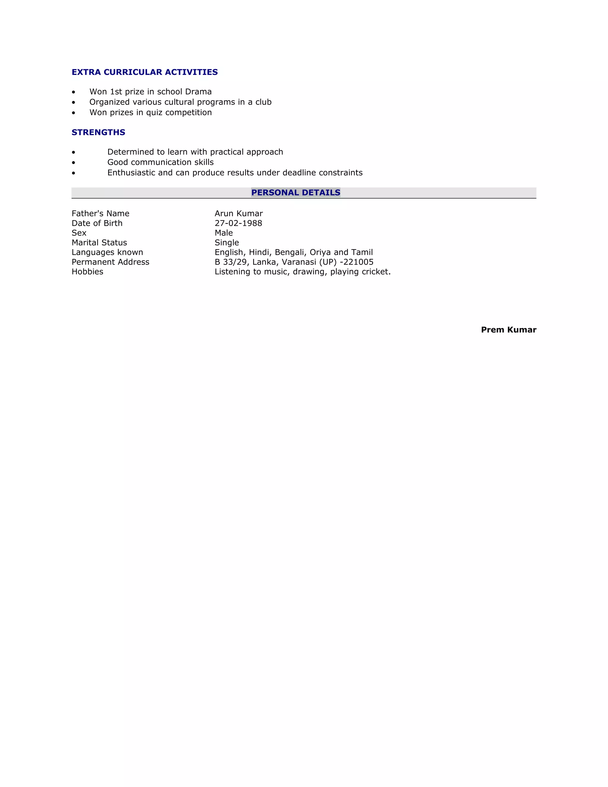 Fresher resume-1 | DOC | Computing | Technology & Computing