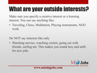 Mindqjobs.com : Fresher interview HR questions | PPTX