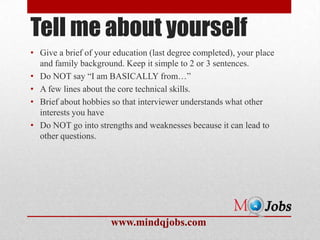 Mindqjobs.com : Fresher interview HR questions | PPTX