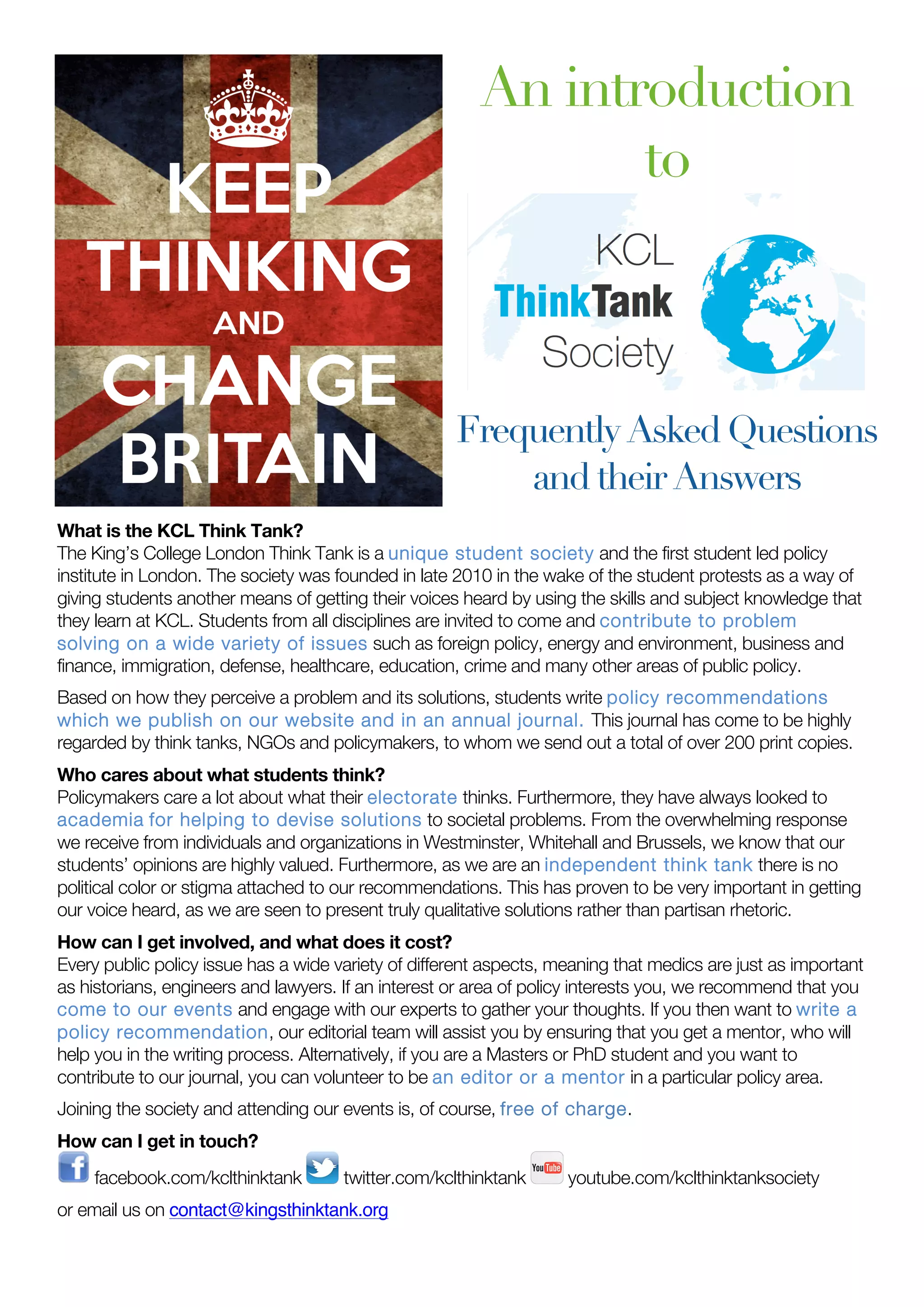 KCL Think Tank - Frequently Asked Questions | PDF