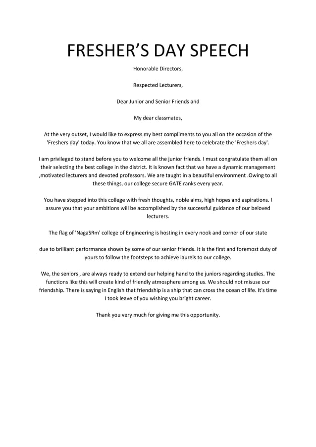 Freshers speech | DOCX