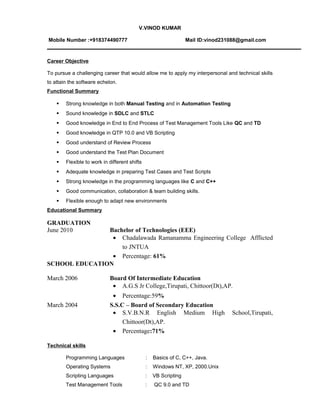 Fresher testing cv | DOC