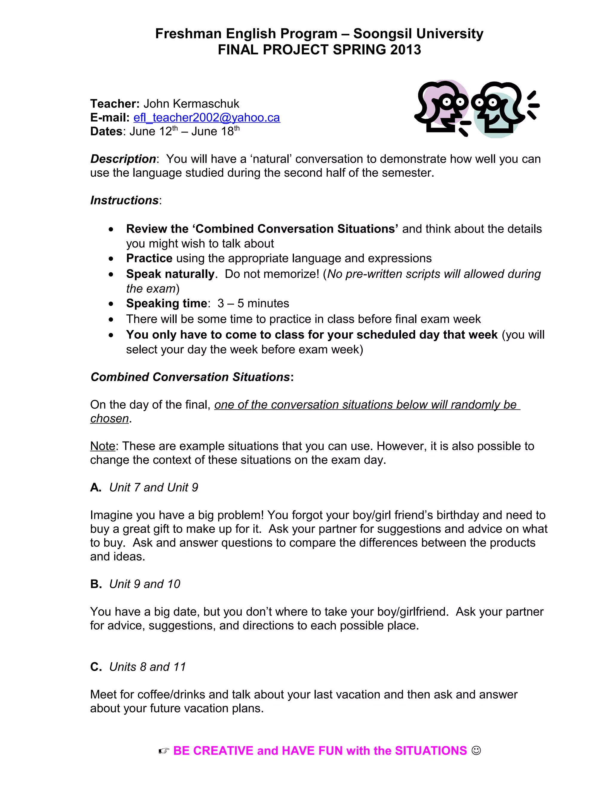 Freshman english program final project-spring 2013 | DOC