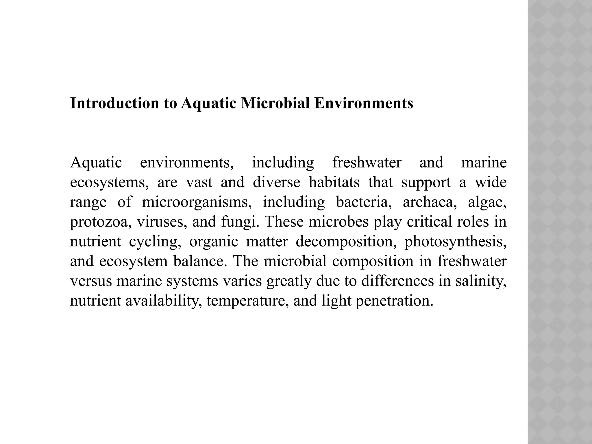 Freshwater and Marine, Aquatic, Microbial | PPTX