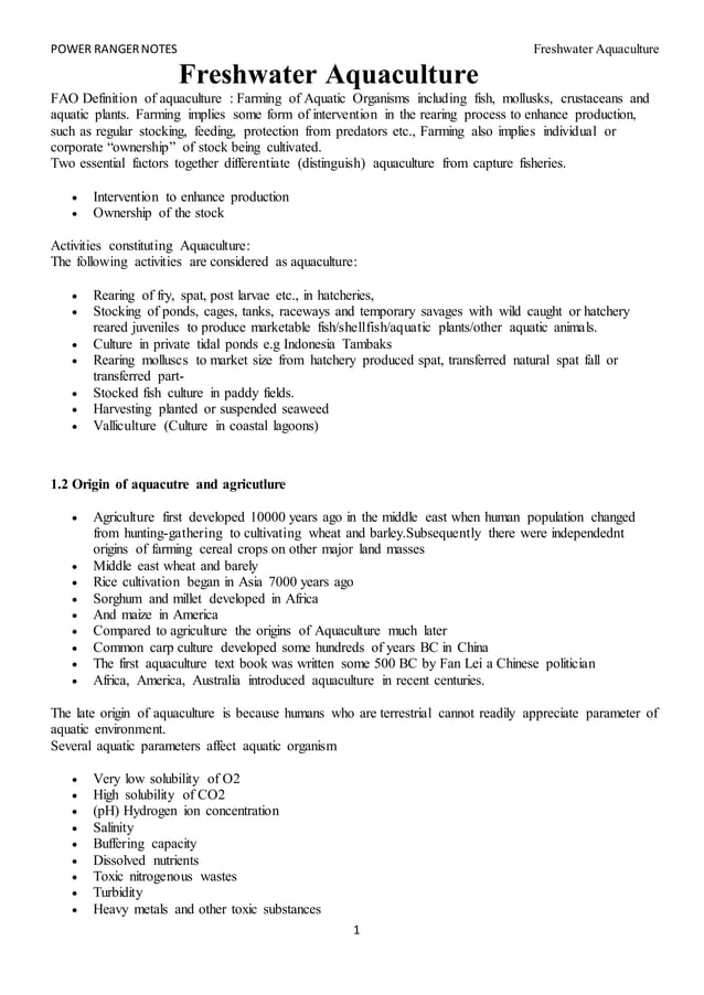 Freshwater aquaculture 2nd sem (full syllabus) | DOCX | Zoos ...