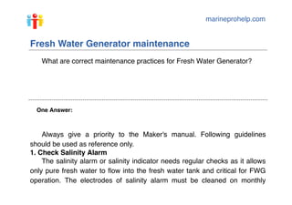 Fresh water generator maintenance | PDF