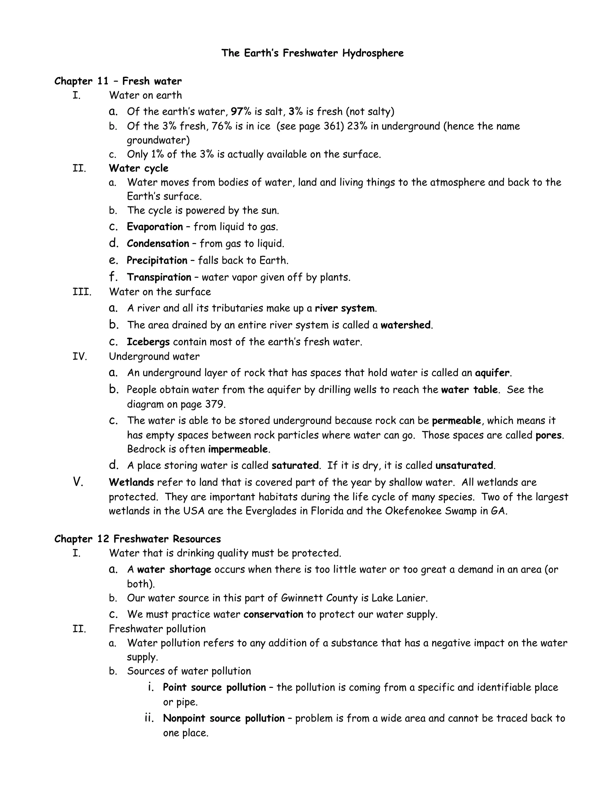 Fresh Water Notes (Ch 11)Andie | DOC
