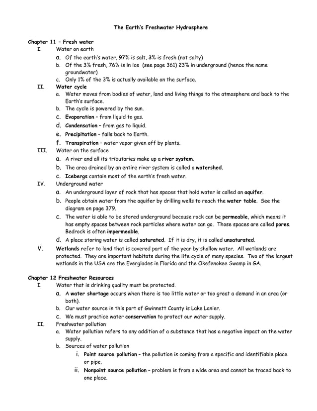 Fresh Water Notes (Ch 11)Andie | PDF