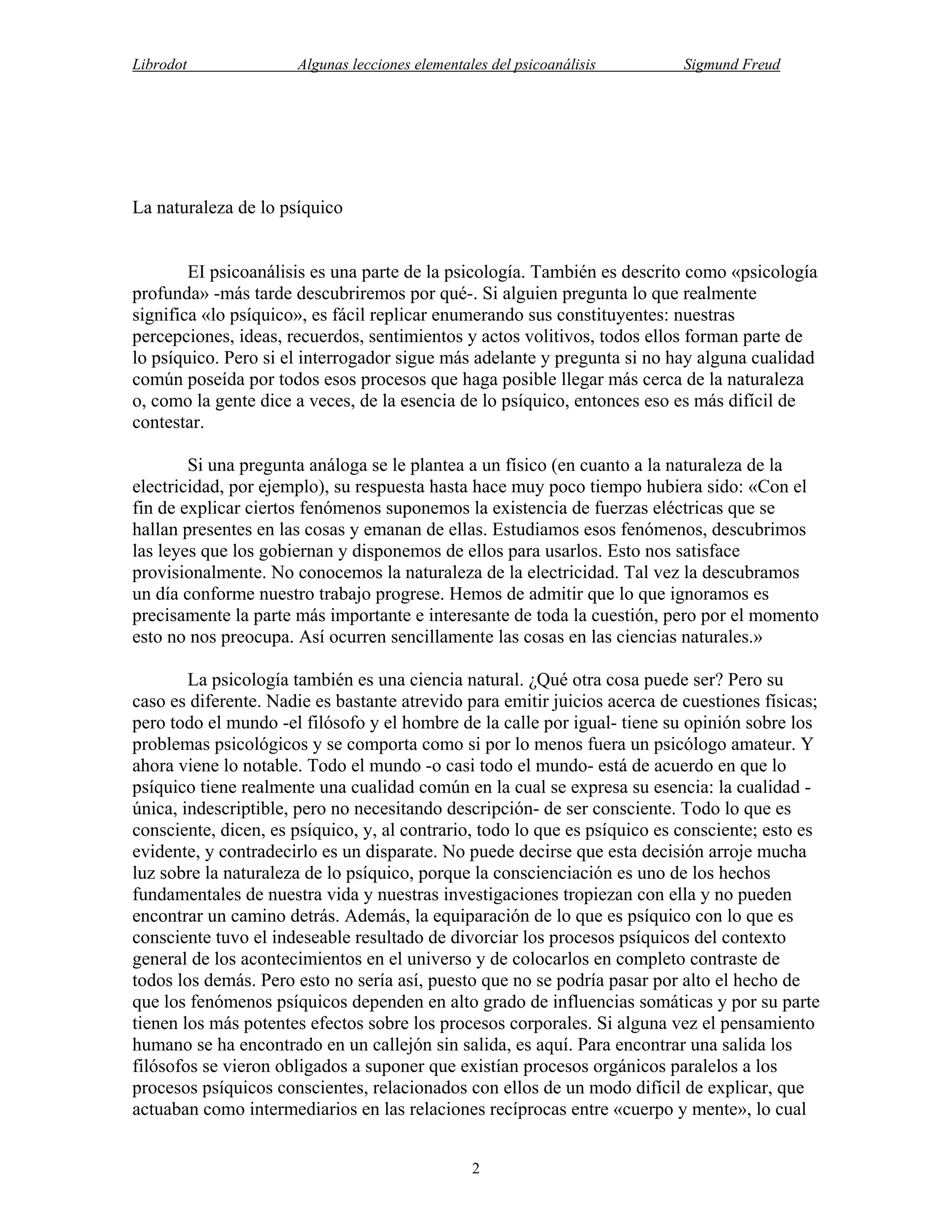 Freud, sigmund algunas lecciones elementales de psicoanali | PDF