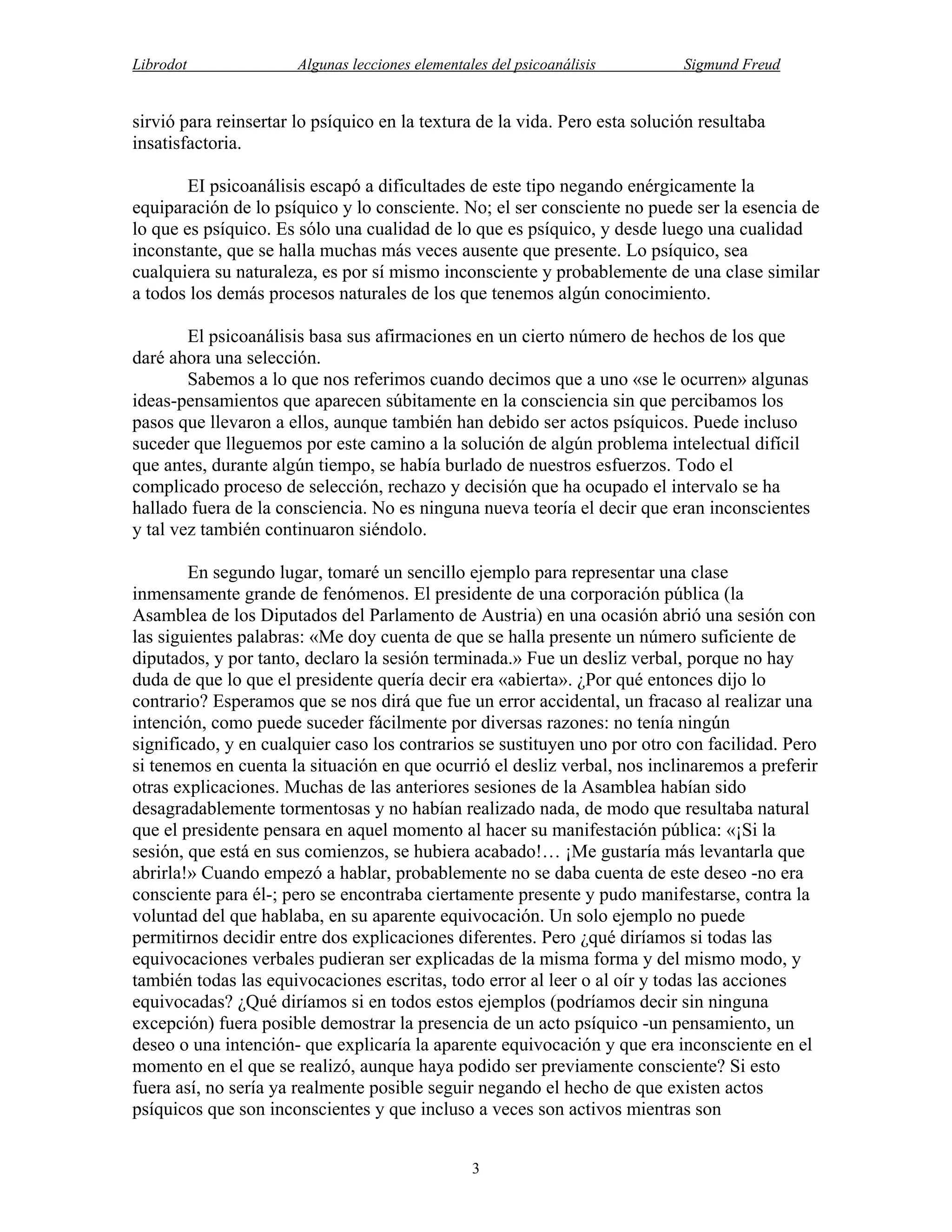 Freud, sigmund algunas lecciones elementales de psicoanali | PDF