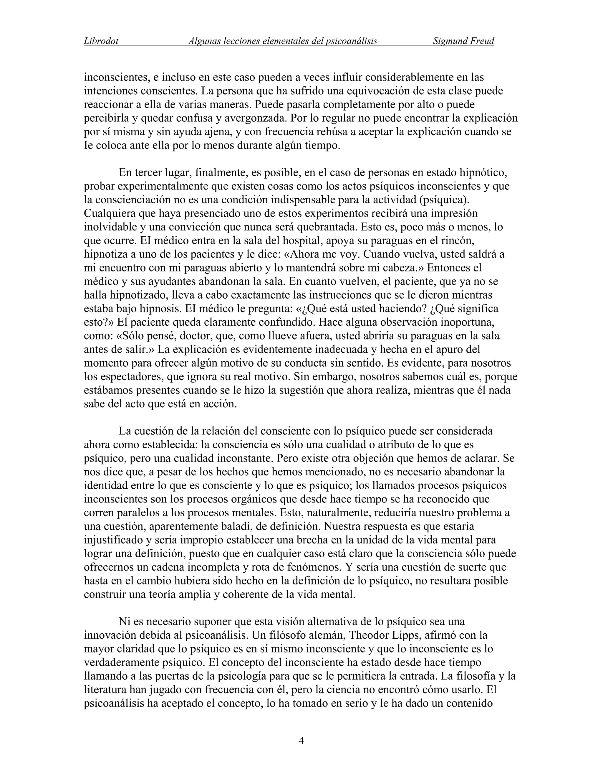 Freud, sigmund algunas lecciones elementales de psicoanali | PDF