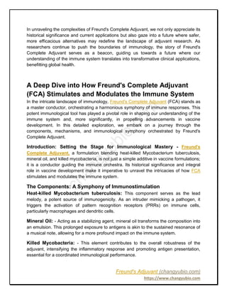 Freund's Complete Adjuvant in Research and its Path to Clinical ...